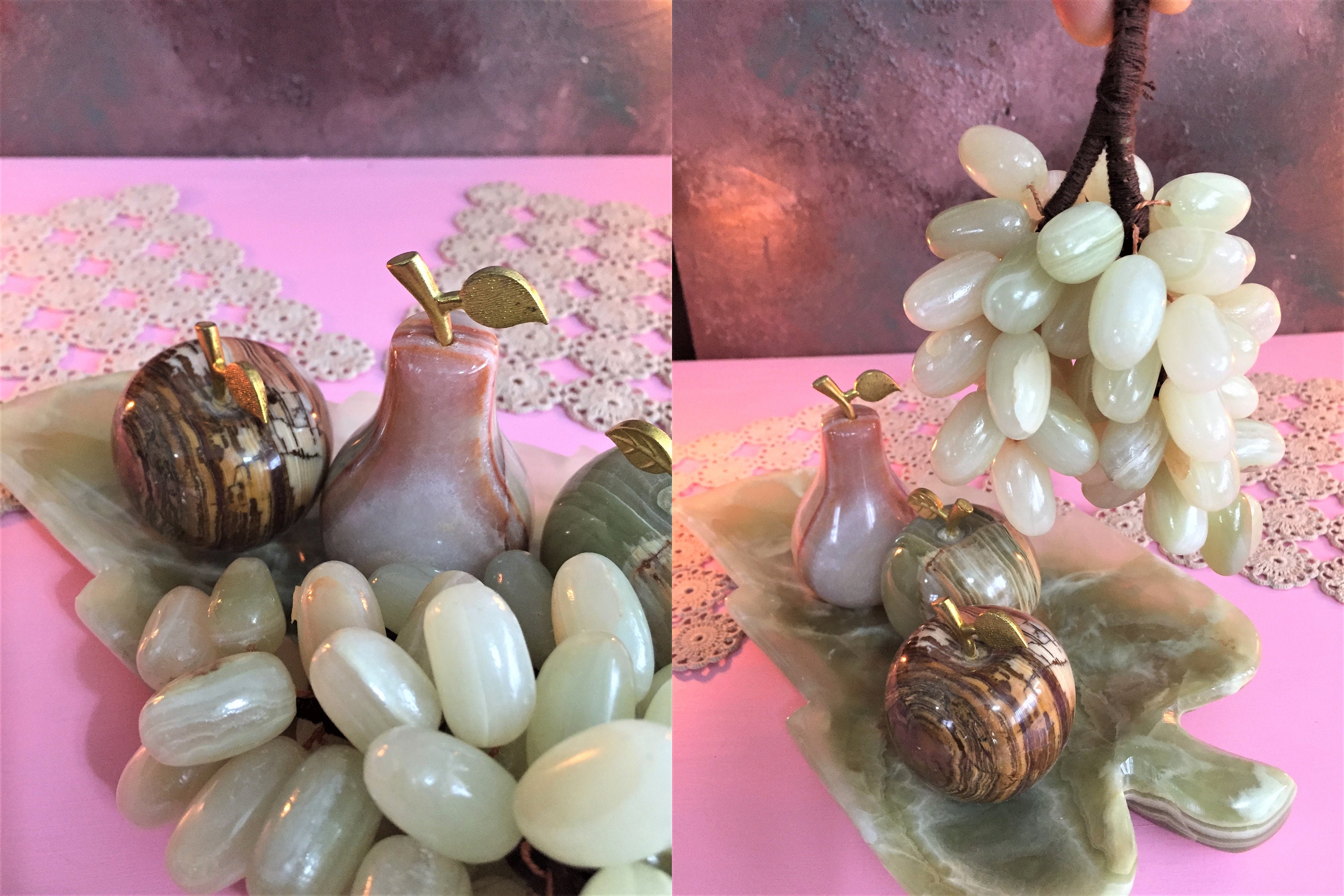 Handmade Onyx Marble Fruit Set/ Apple Pear Grape Slice / Gorgeous Home ...