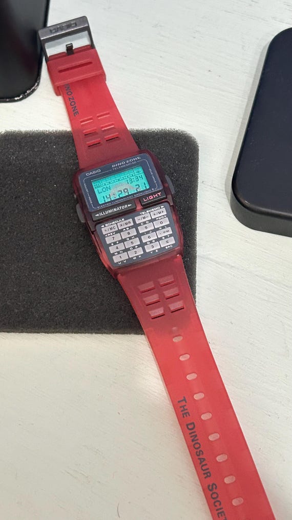 RARE RED Vintage Casio Dino Zone 1990s Databank Cal… - Gem