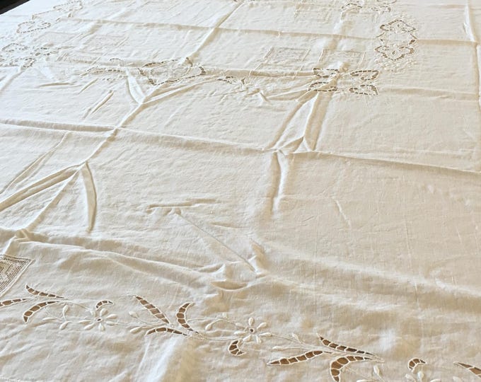 Antique Linen and Lace Tablecloth Cutwork Excellent Condition - Etsy