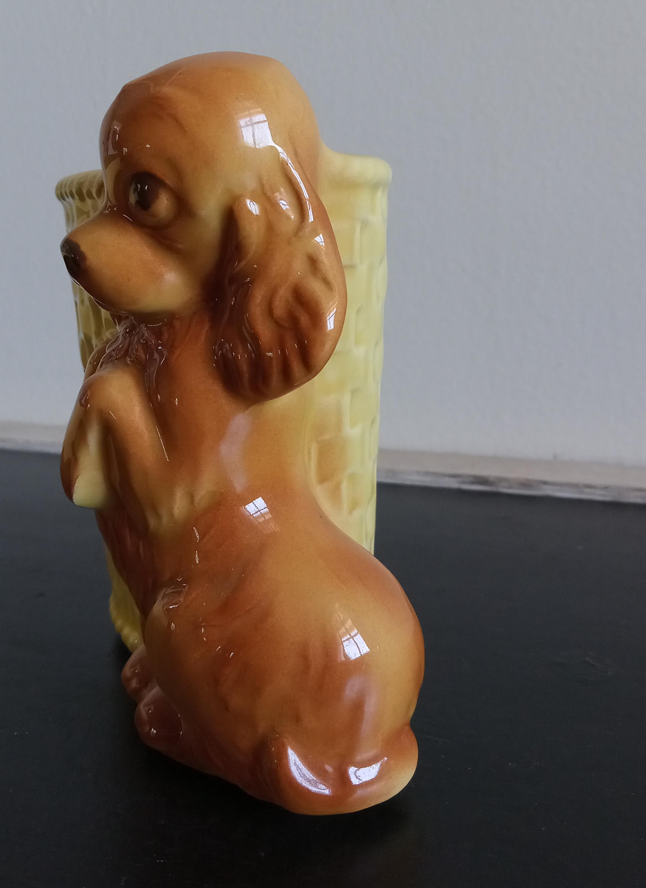 Vintage Royal Copley, Cocker Spaniel and Yellow Basket Planter Vase ...