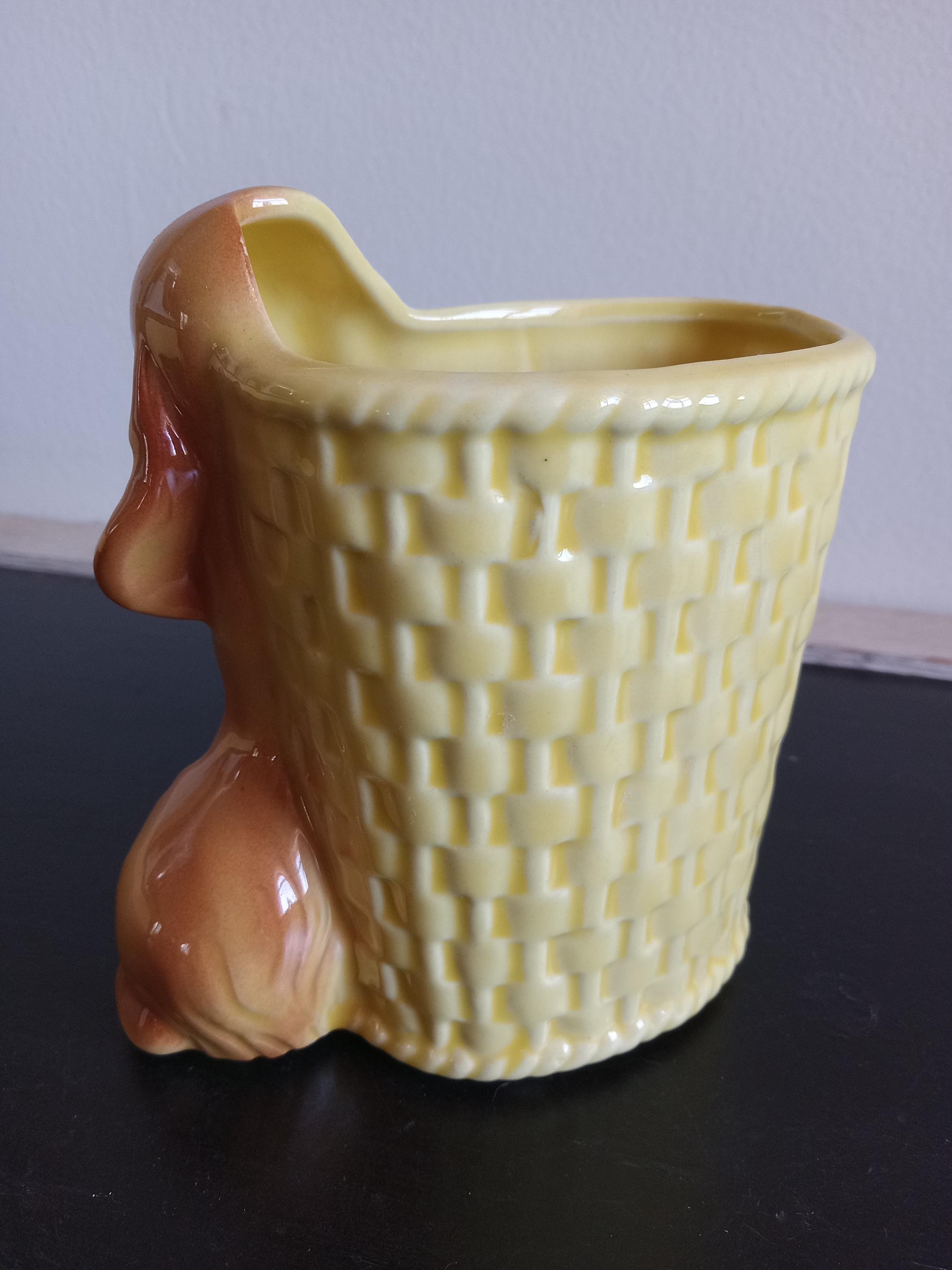 Vintage Royal Copley, Cocker Spaniel and Yellow Basket Planter Vase ...