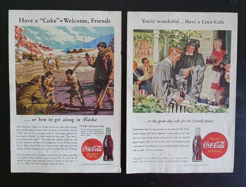 Vintage Coca Cola Magazine Ads Coke Bottle Santa Set of 4 - Etsy