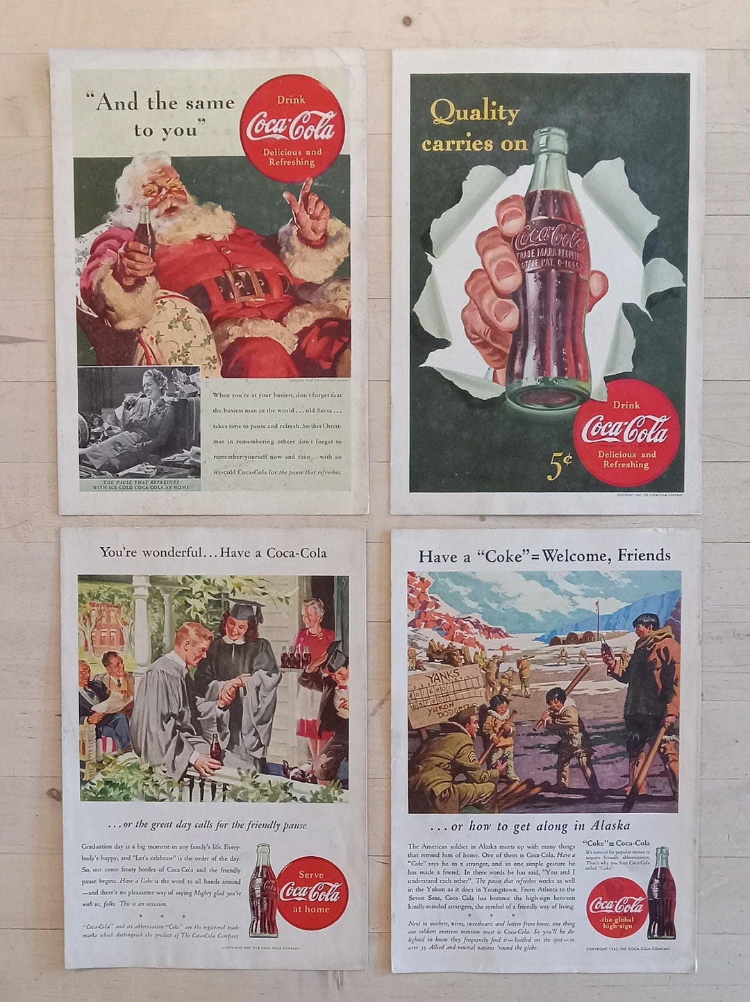 Vintage Coca Cola Magazine Ads Coke Bottle Santa Set of 4 - Etsy