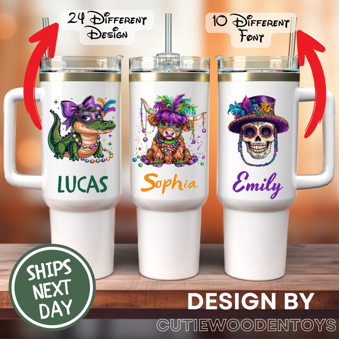 Mardi Gras 40oz Tumbler, Custom Fat Tuesday Cup, New Orleans ...