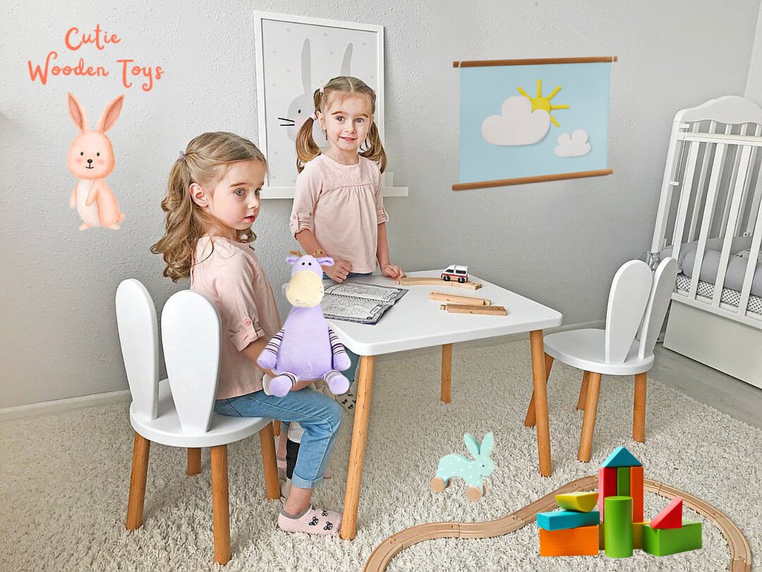 Rabbit Chair Wooden Chair for Kids Wooden Kids Table and - Etsy