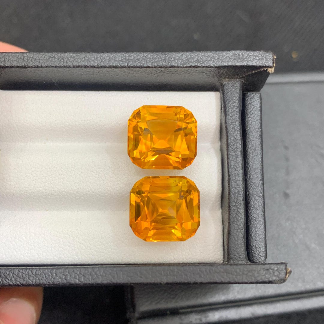 Mesmerising Orange Citrine Gems Pair, Faceted Into Fine Quality Cushion ...
