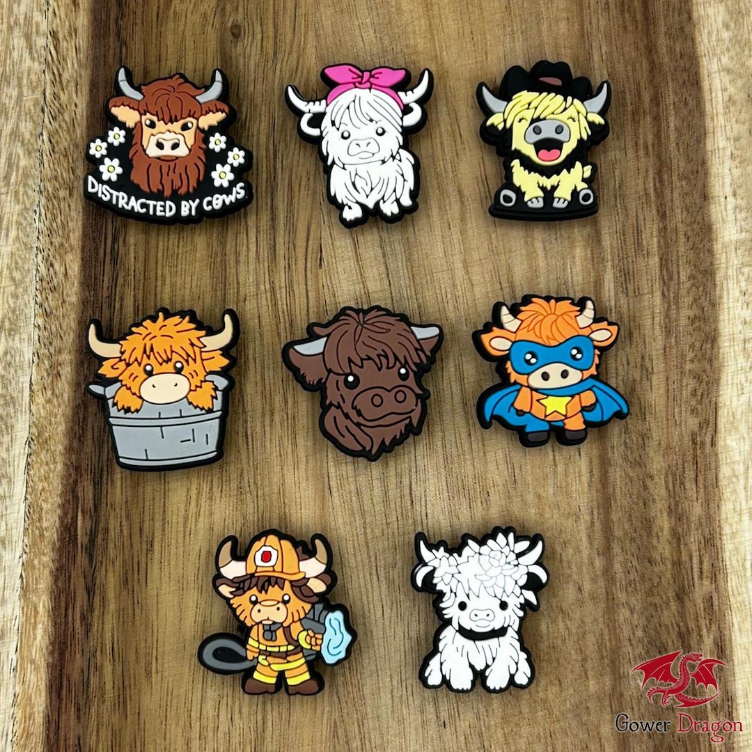 Highland Cow Croc Charms - Scottish-themed Vinyl Shoe Decor for Clogs ...