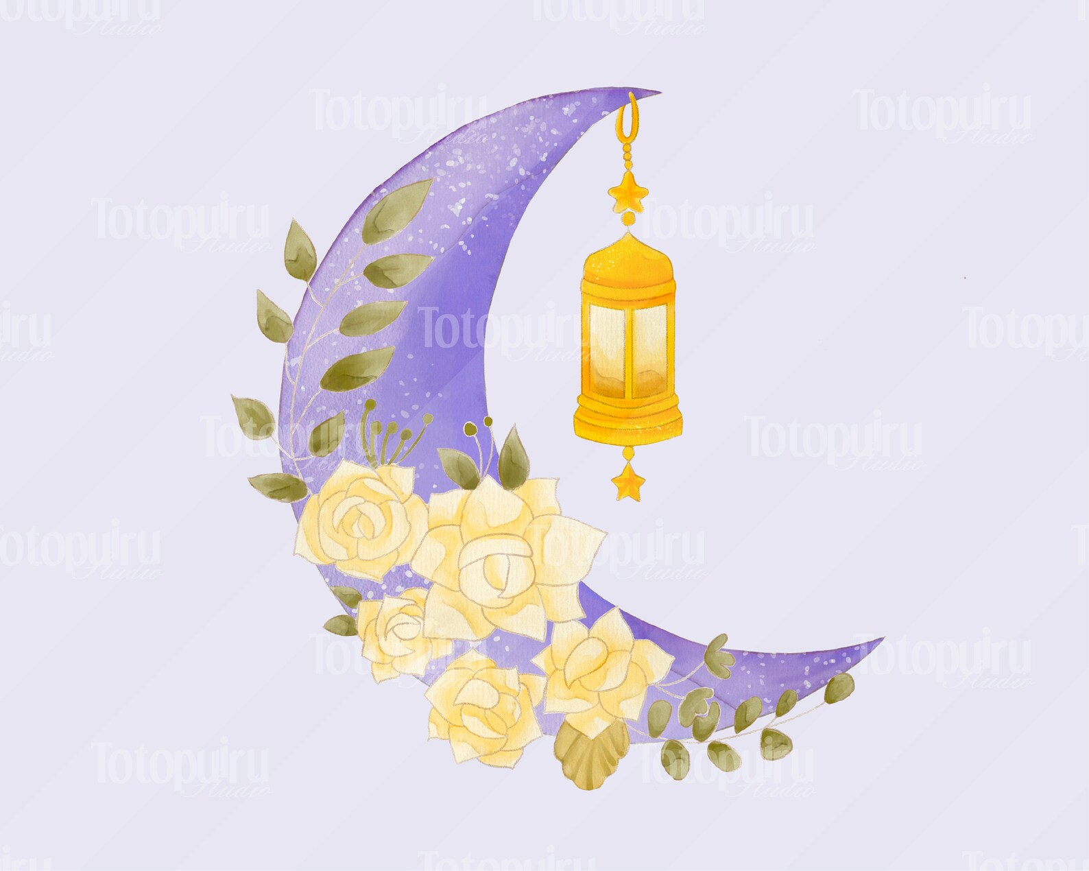Eid Mubarak Clip Art Watercolor Moon Illustration Islamic | Etsy