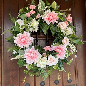 Summer Wreath for Door, Pink Spring Wreath for Front Door, Dahlia ...