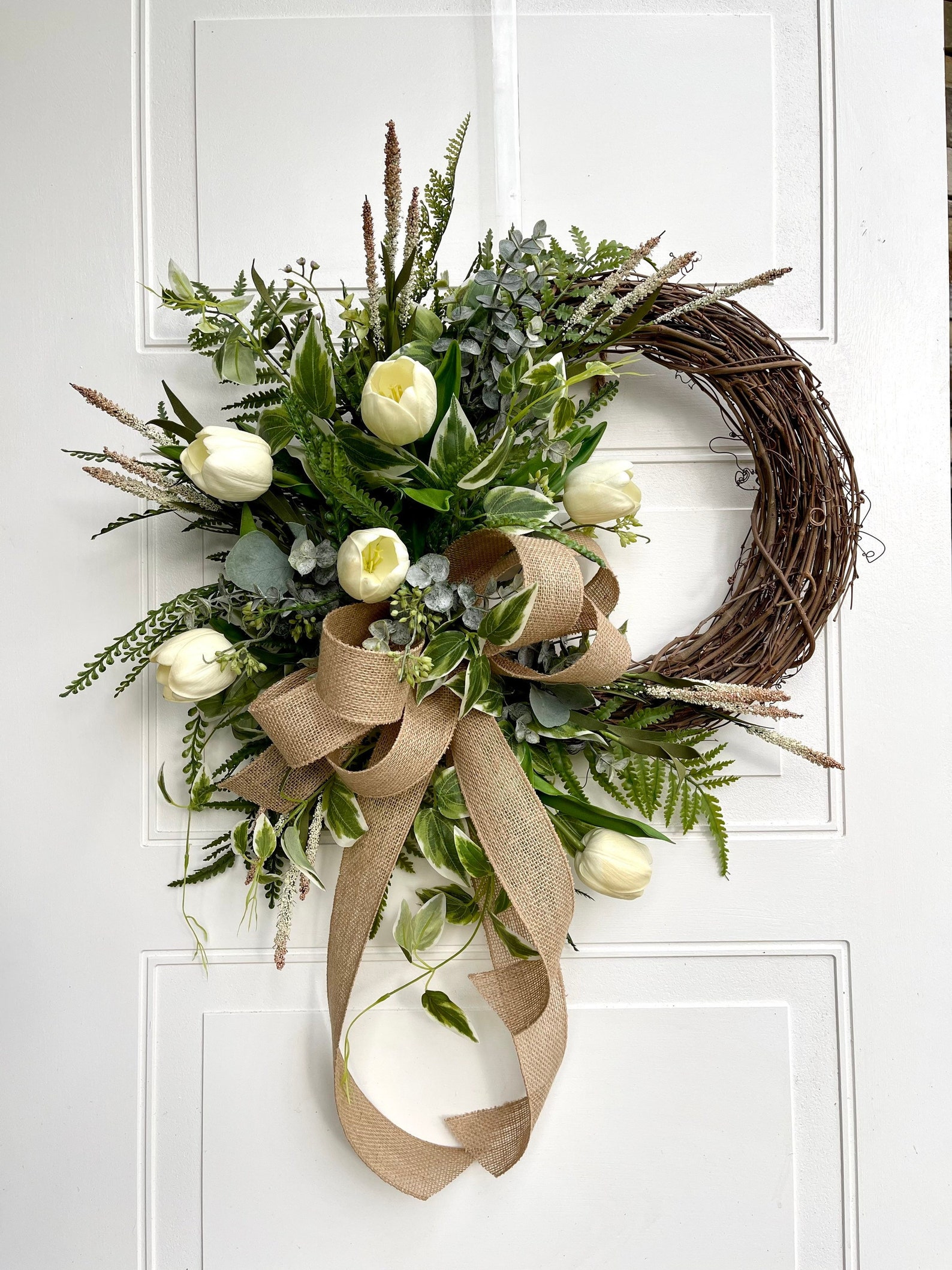 Spring Greenery Wreath for Front Door Neutral Door Decor | Etsy