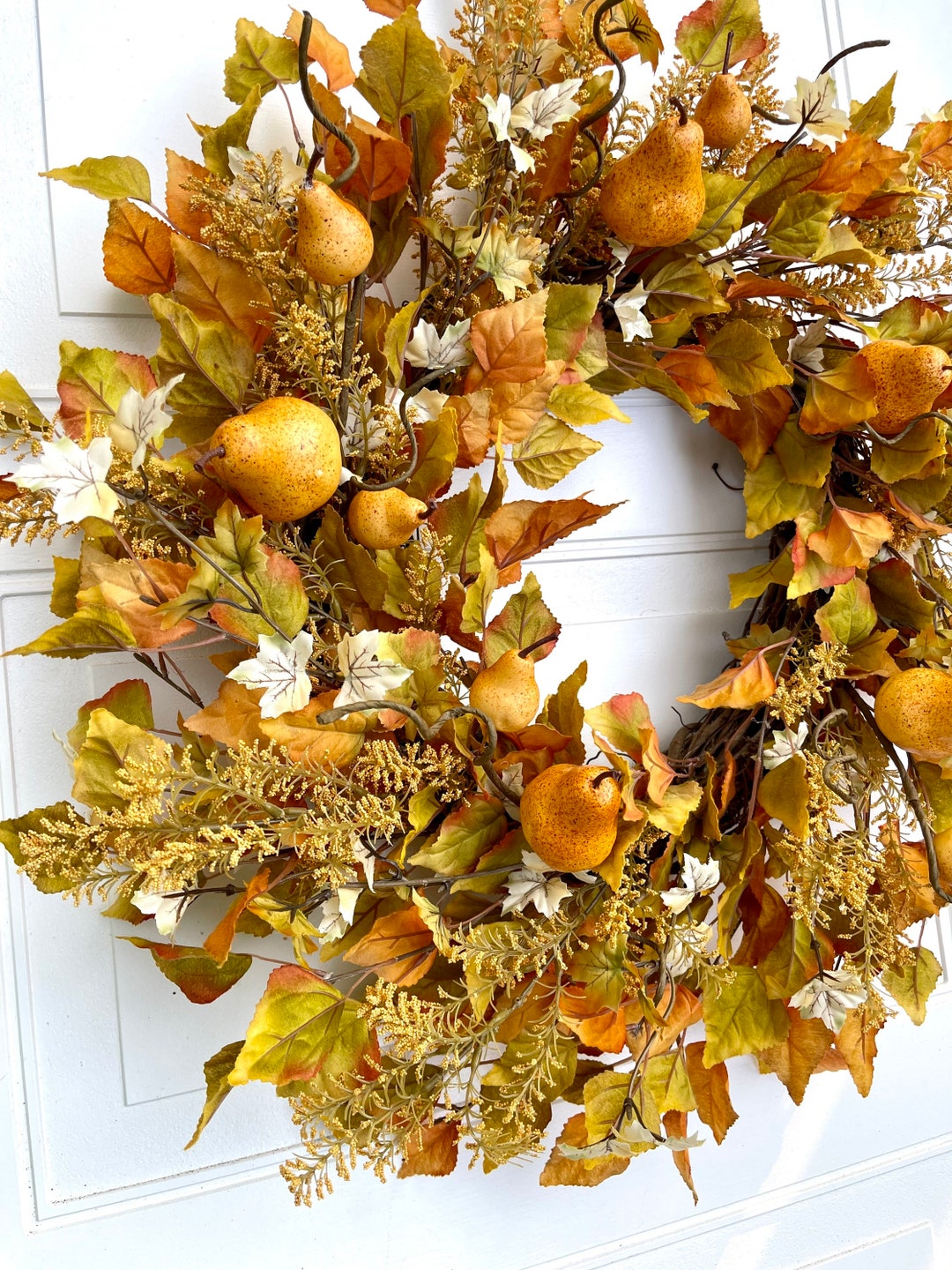 Autumn Wreath for Front Door, Fall Wreath for Front Porch, Yellow Pear ...