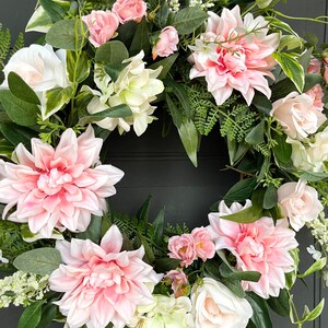 Summer Wreath for Door, Pink Spring Wreath for Front Door, Dahlia ...