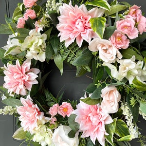 Summer Wreath for Door, Pink Spring Wreath for Front Door, Dahlia ...