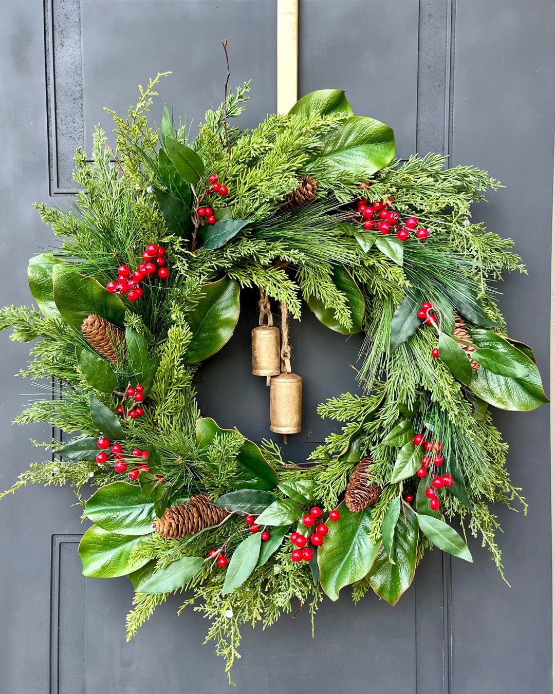 Bell Wreath, Rustic Wreath, Red Berry Wreath, Southern Wreaths ...