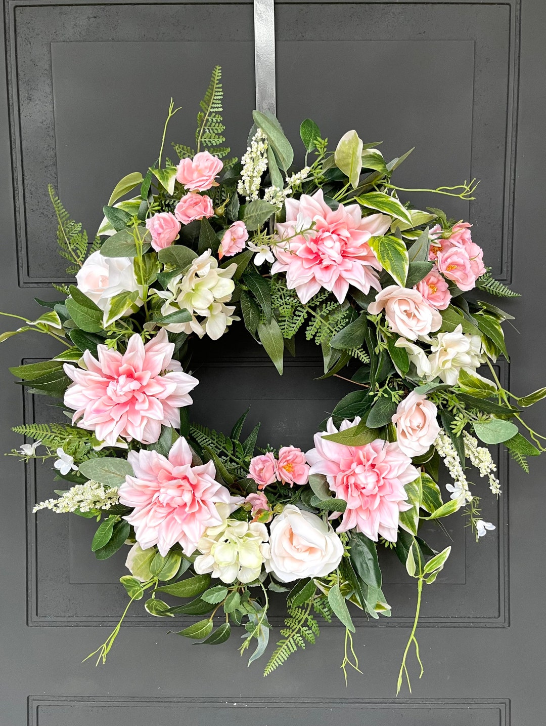 Summer Wreath for Door, Pink Spring Wreath for Front Door, Dahlia ...