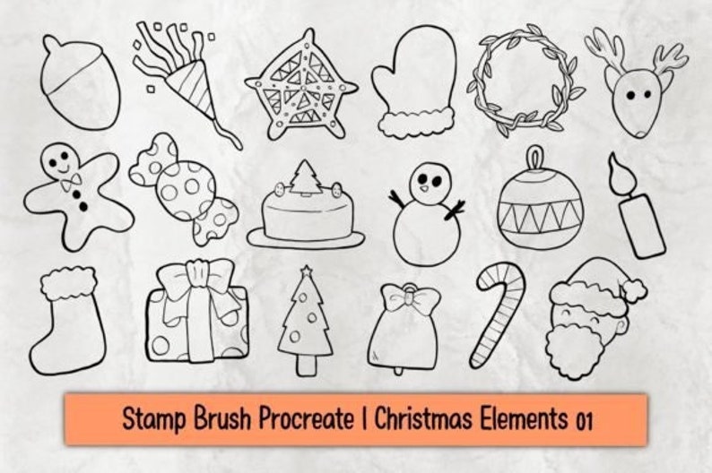 18 Christmas Elements 01 Stamp Brush Procreate. iPad - Etsy