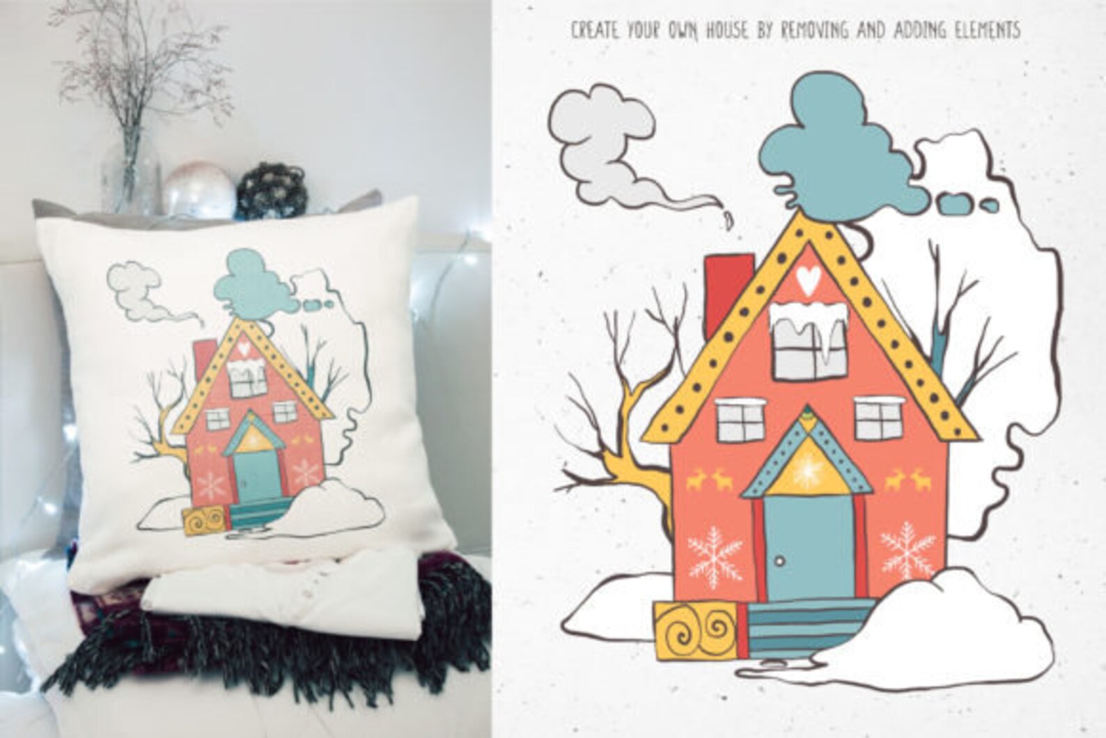 Cozy Winter House Vector Illustration Set, Journal Graphics, Planner ...