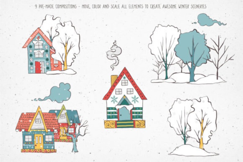 Cozy Winter House Vector Illustration Set, Journal Graphics, Planner ...