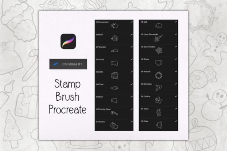 18 Christmas Elements 01 Stamp Brush Procreate. iPad - Etsy