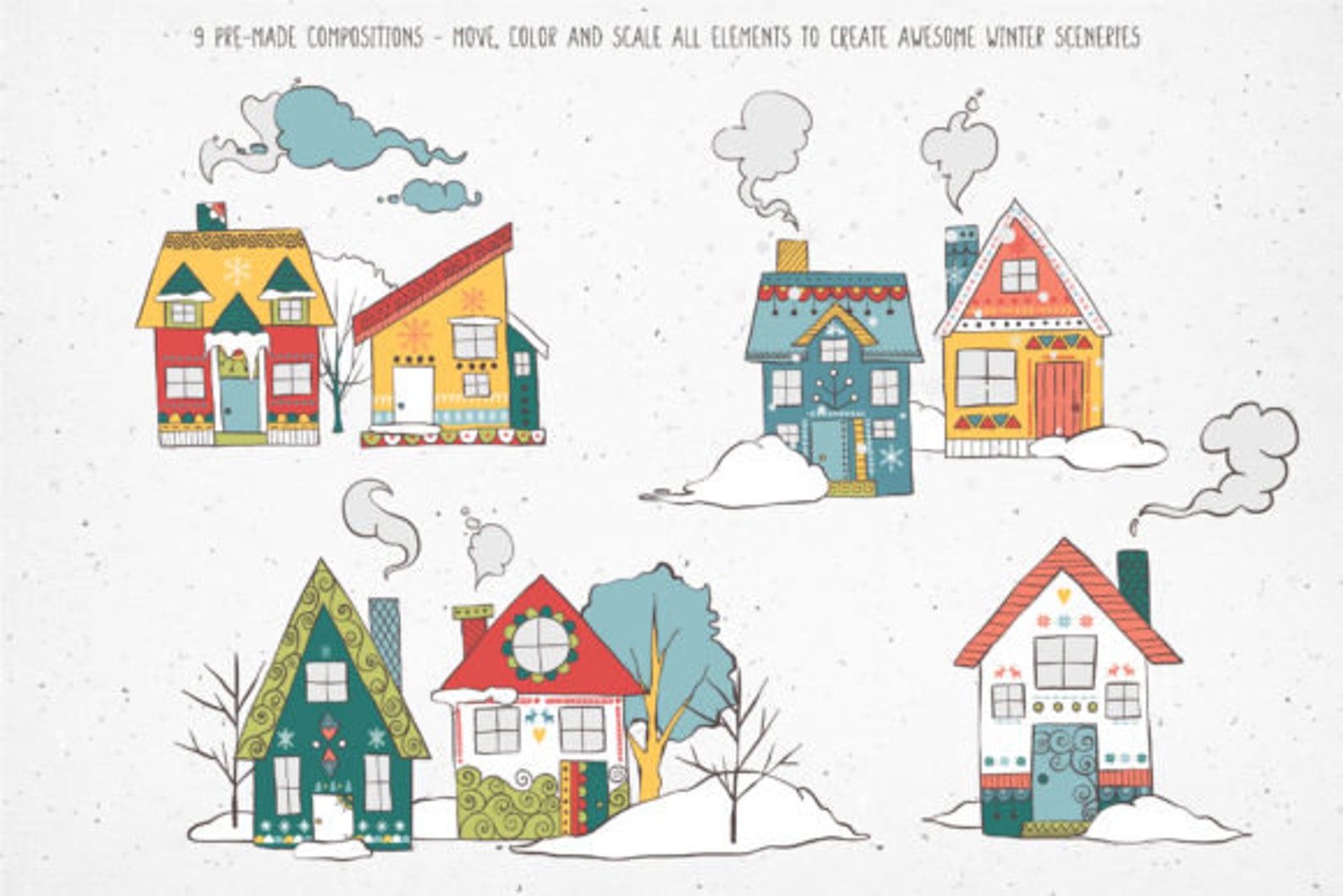 Cozy Winter House Vector Illustration Set, Journal Graphics, Planner ...