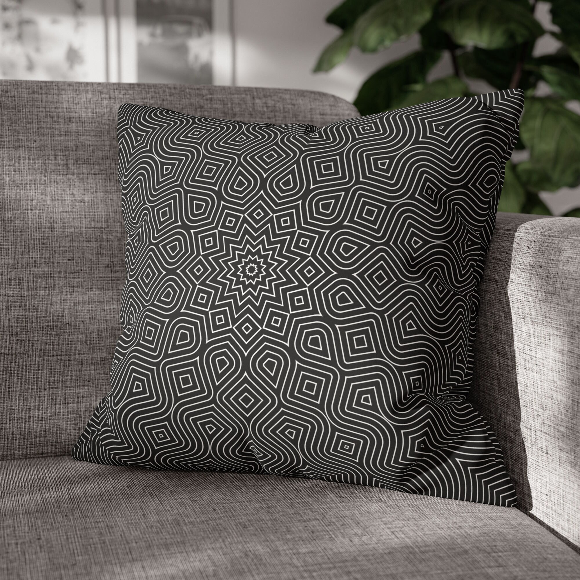 Infinity Radial Sunburst Pillow Cover in Black and White, Available in ...