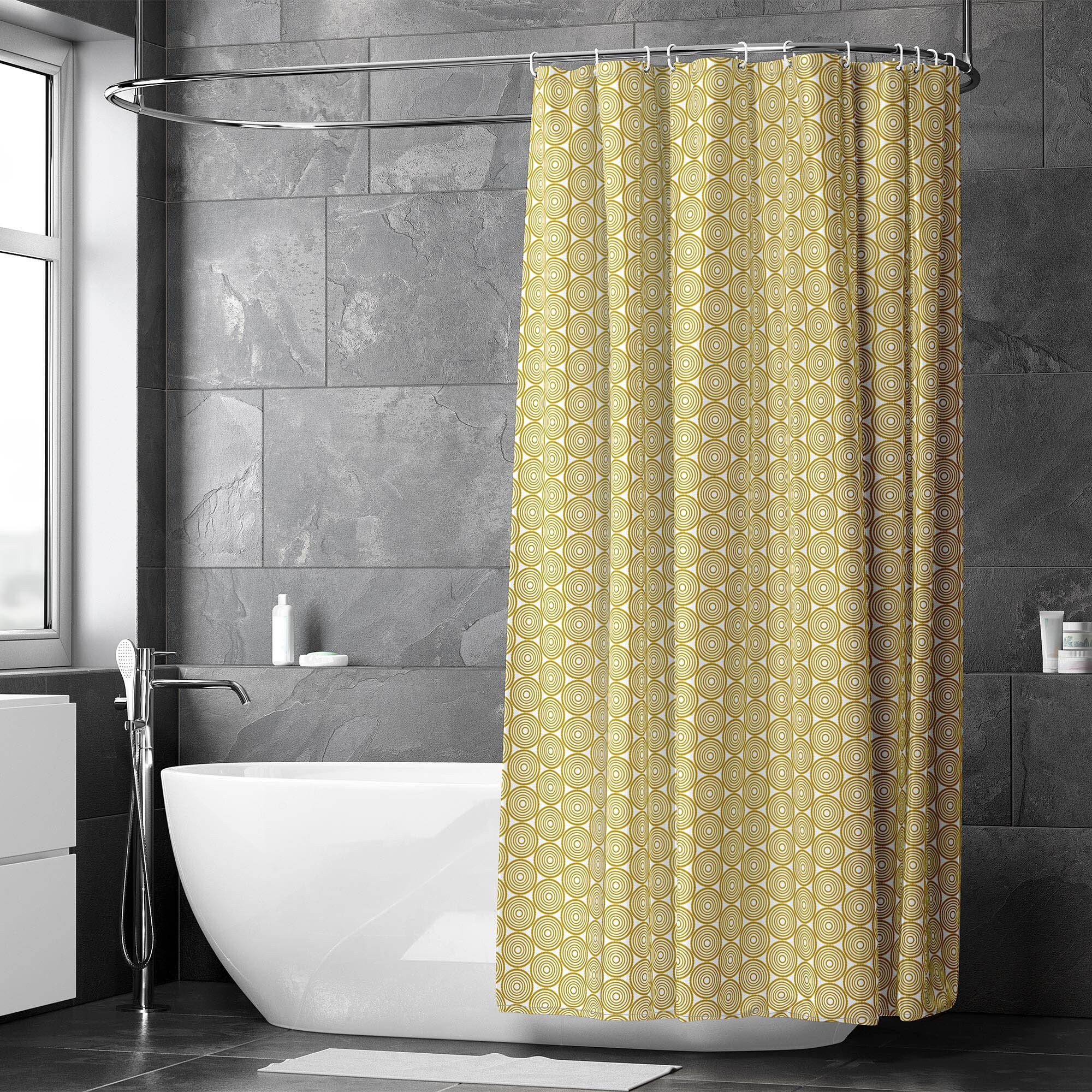 Solaris Art Deco Style Shower Curtain in Gold and White, Gold Bathroom Decor, Modern Geometric ...