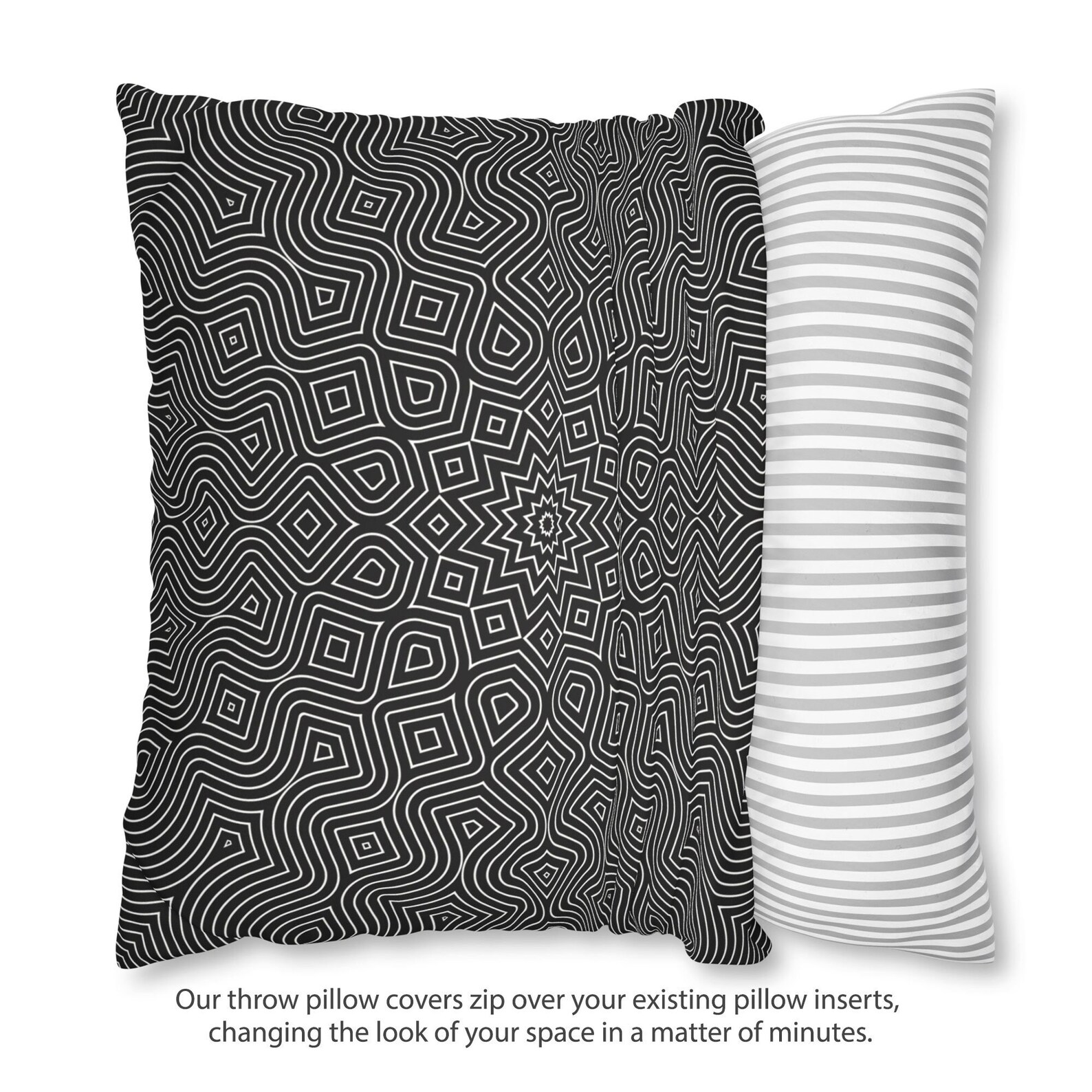 Infinity Radial Sunburst Pillow Cover in Black and White, Available in ...