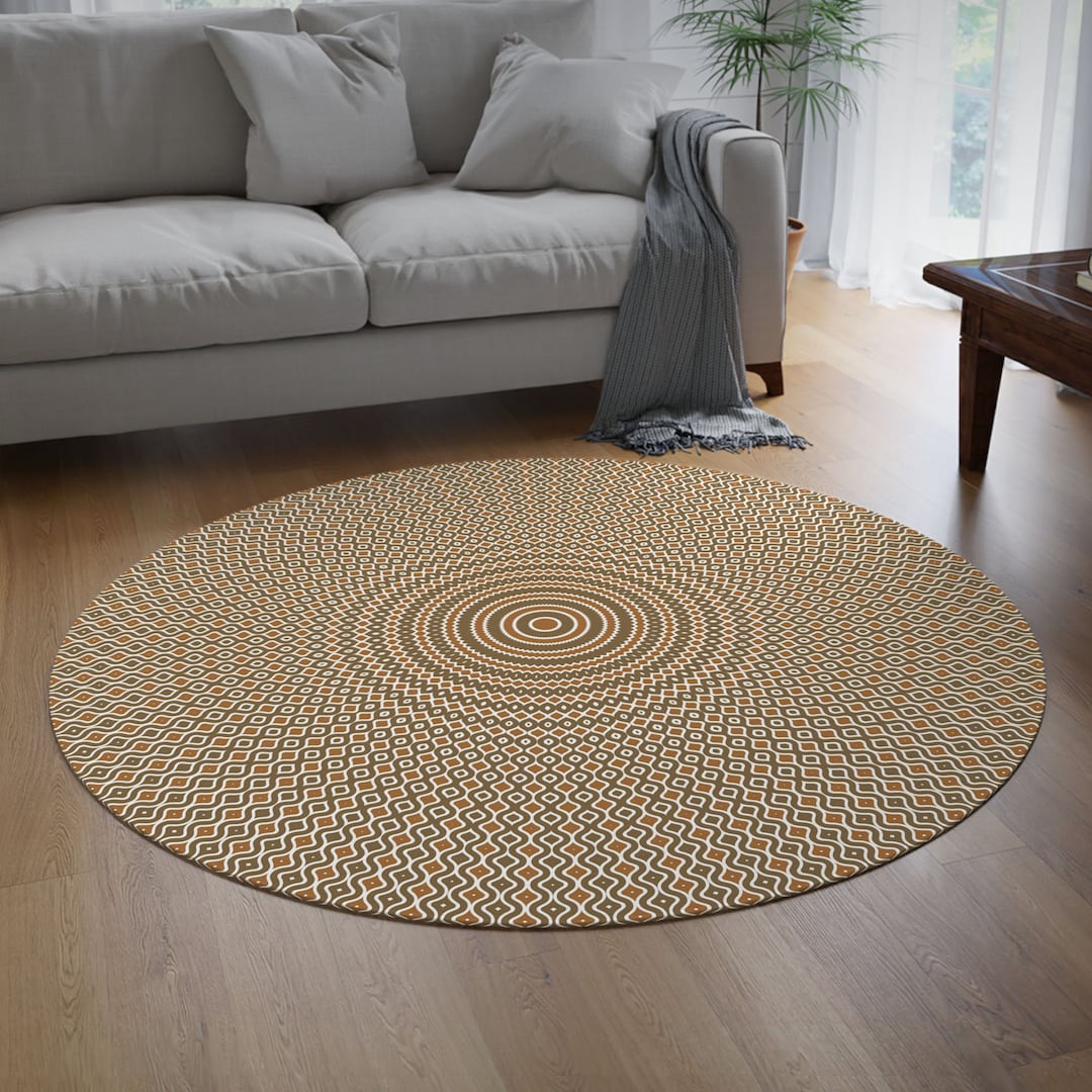 Brown and Sienna Area Rug, 60 Inch Round Chenille Carpet for Home ...