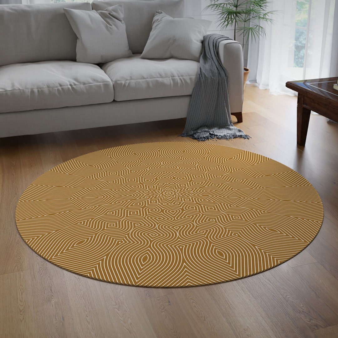 Infinity Sunburst Round Chenille Area Rug in Gold and White - Etsy