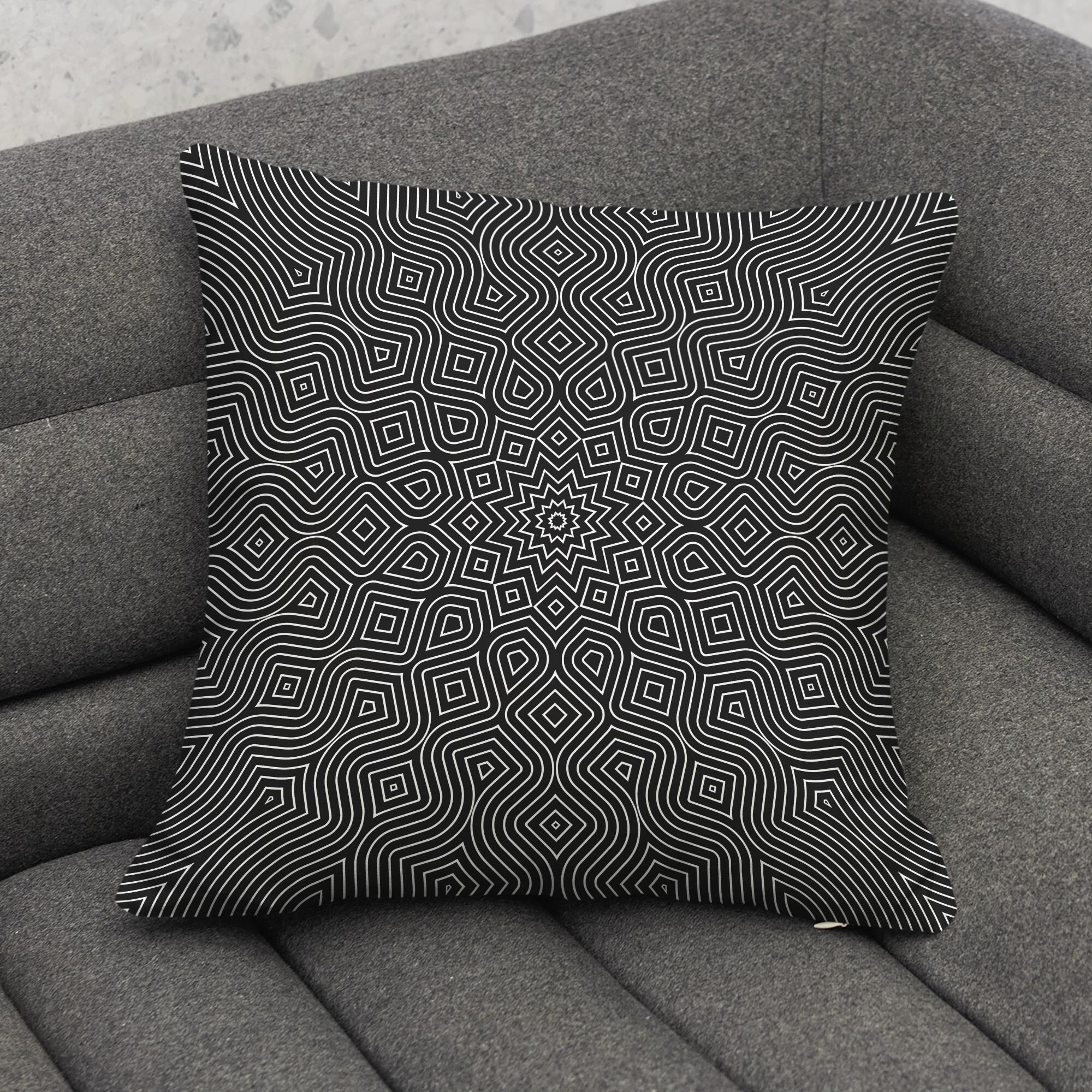 Infinity Radial Sunburst Pillow Cover in Black and White, Available in ...