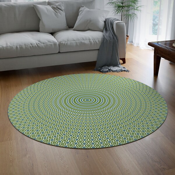 Round Green and Blue Rug - Etsy