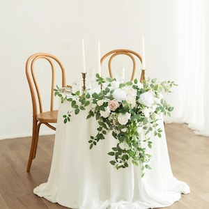 White Amd Sage Sweetheart Table Arrangements, Table Swags, Head Table ...