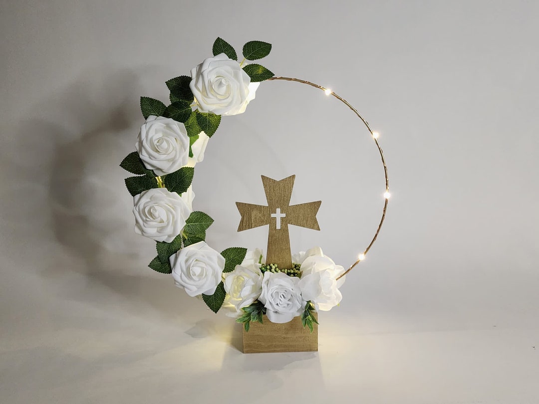 Baptism Centerpieces With LED Lights • Christening Centerpieces • First ...