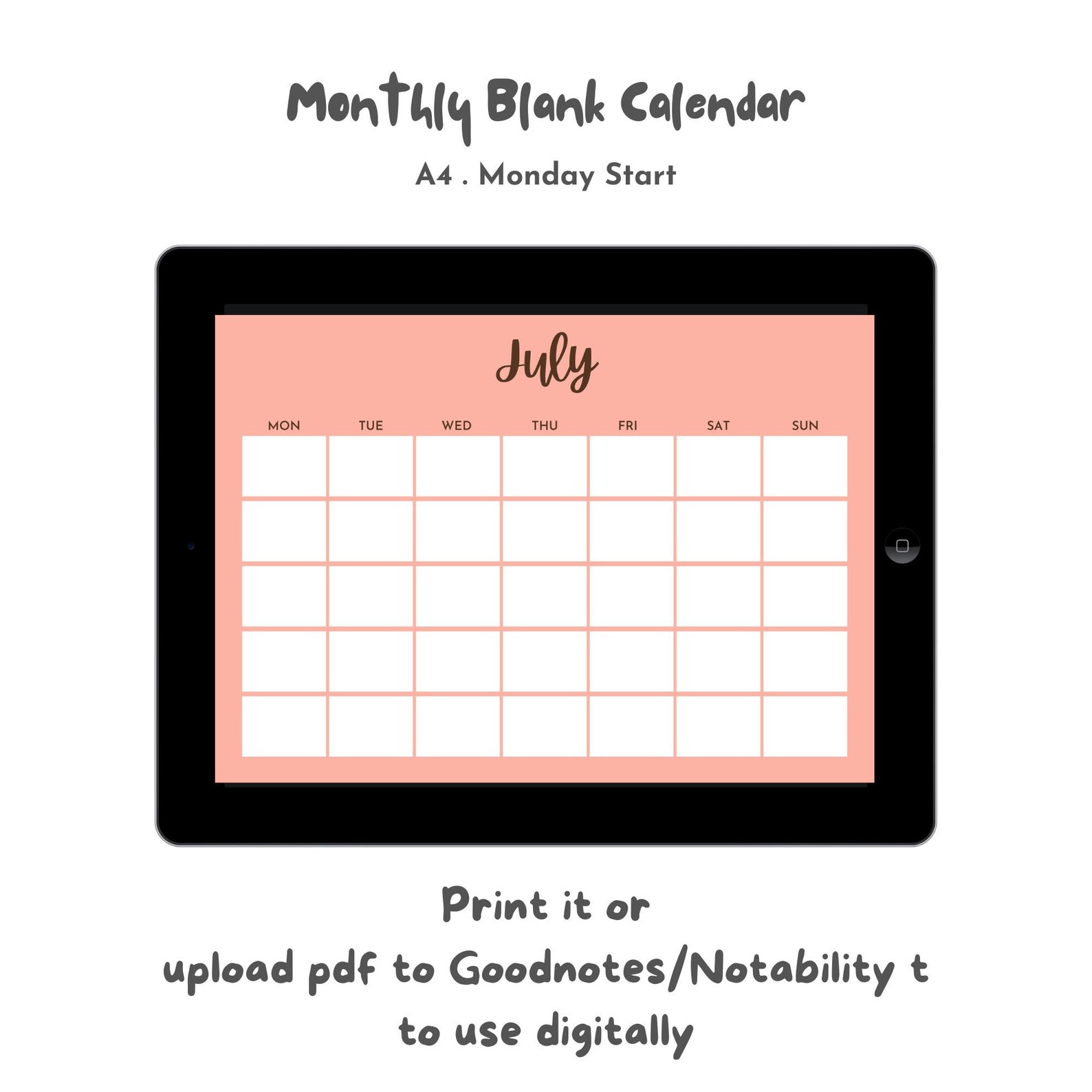 Blank Undated Monthly Calendar Printable,monthly Blank Calendar, PDF ...