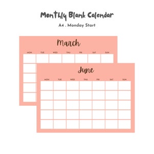 Blank Undated Monthly Calendar Printable,monthly Blank Calendar, PDF ...