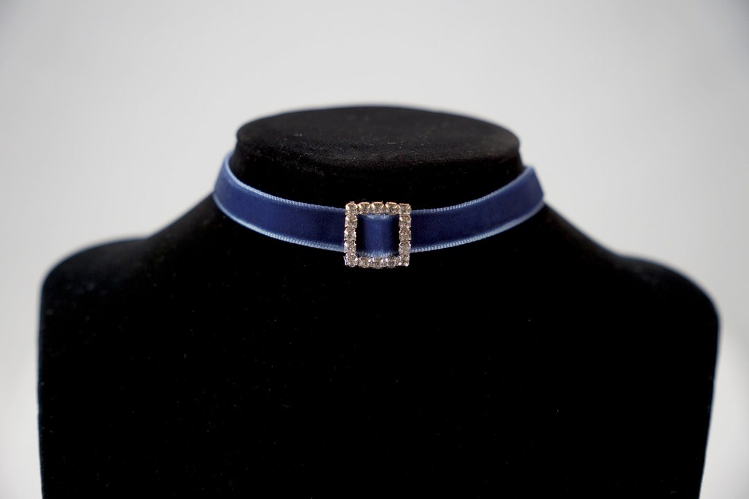 Blue Choker Necklace, Blue Velvet Choker, Velvet Choker With Charm ...