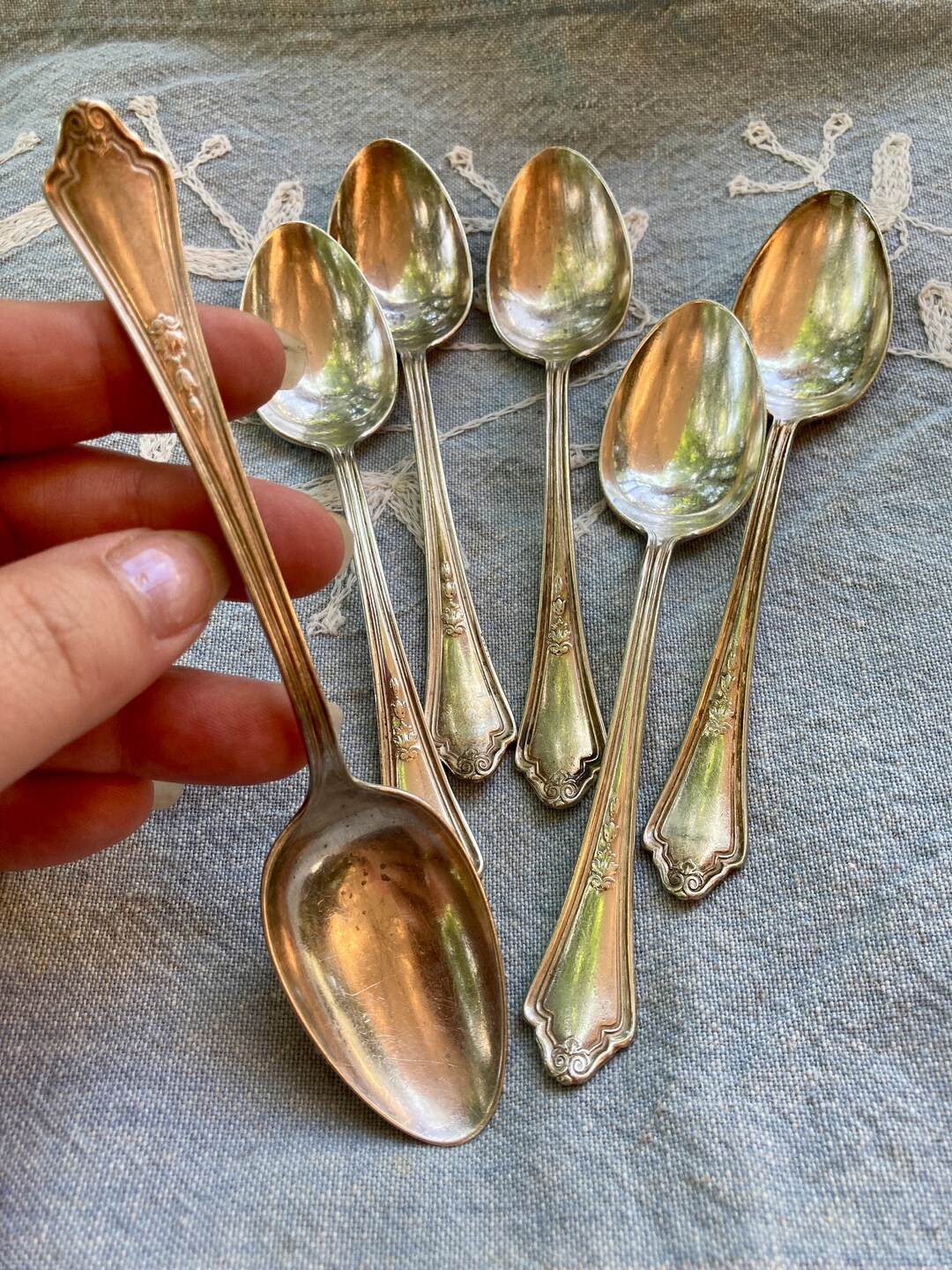 1914 Early Gorham 6 Spoons "gmco EP Pat 1914" Stamped, 5 3/4 Inches ...