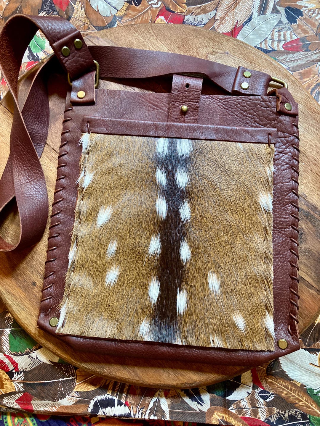 Handmade Axis Hide Leather Crossbody Bag – Hand Sewn Shoulder Purse - Etsy