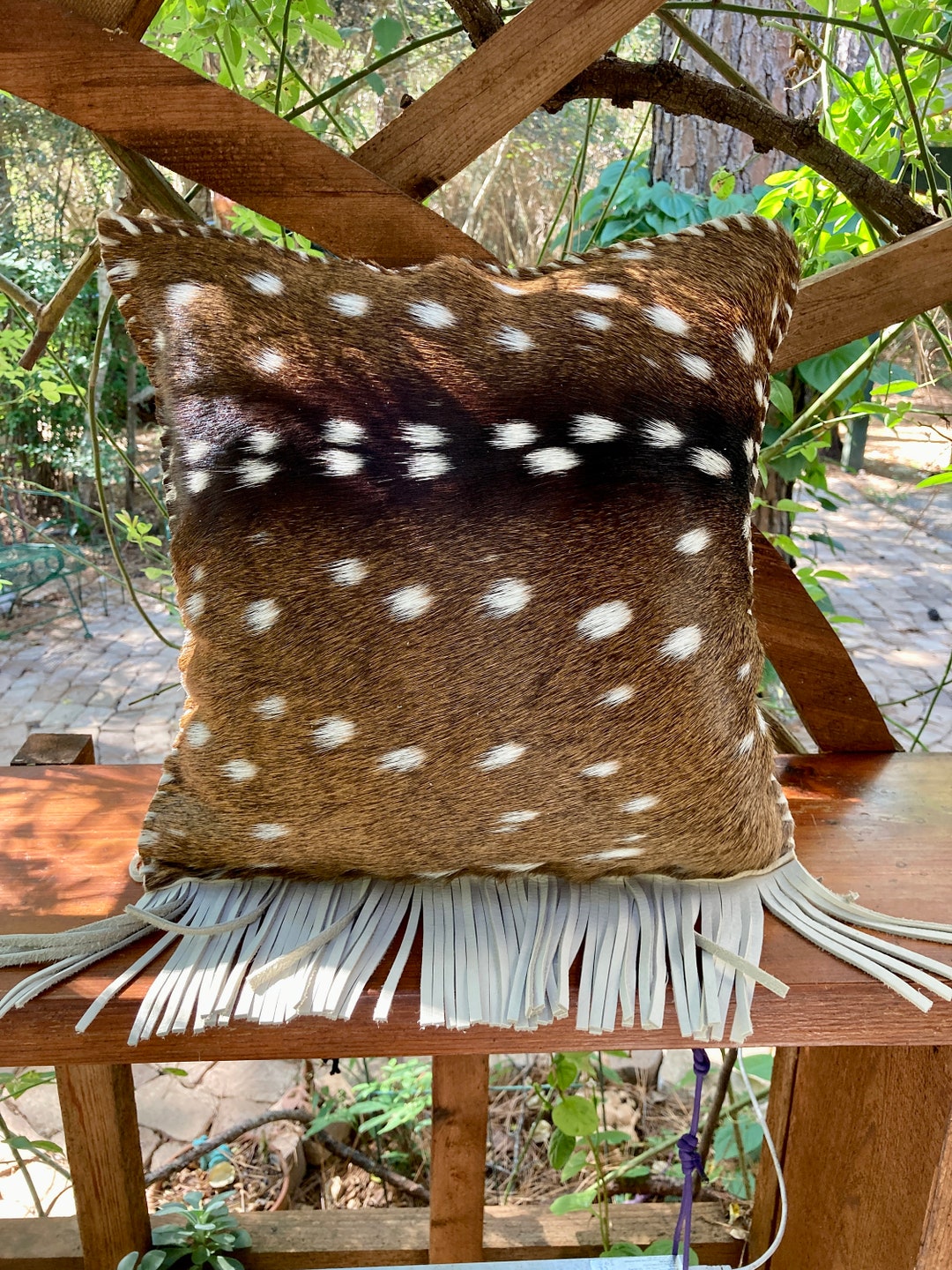Handmade Axis Deer Hide Pillow – Rustic Leather Pouf With Soft Backing ...