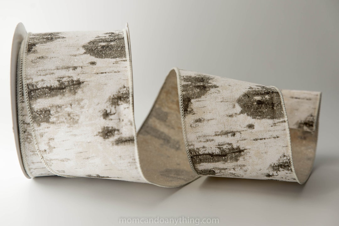 White Birch, Natural, 4" WIRED Ribbon by the Roll for DIY Wreaths, Bows ...