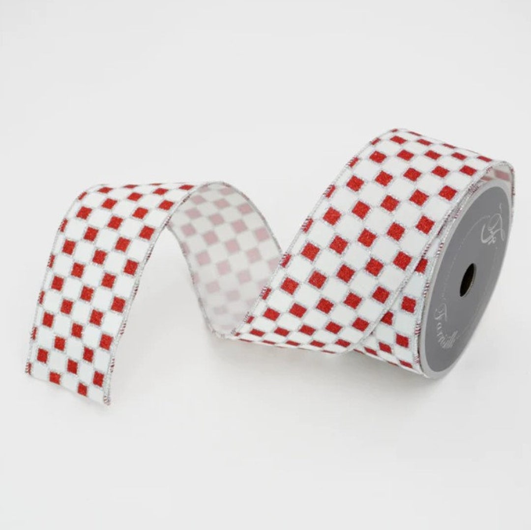 Red and White Frame Checks WIRED Ribbon, 2.5 Inches by 10 Yds Luxurious ...