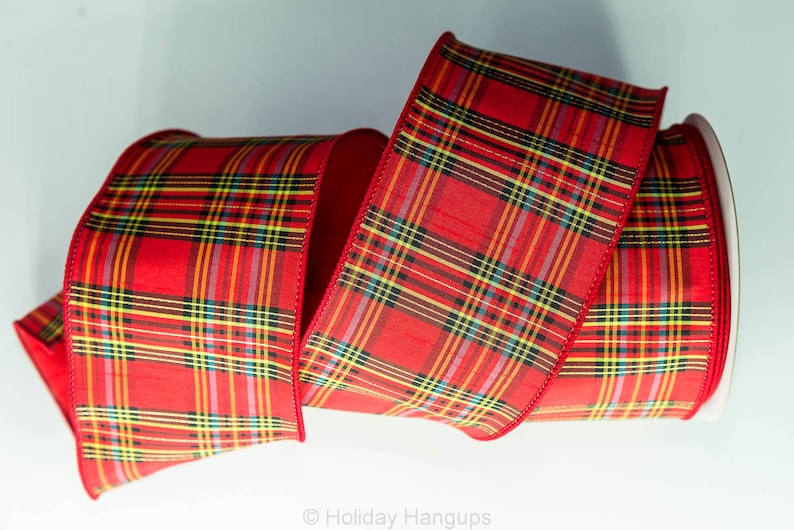 Red Multi Plaid WIRED Ribbon, 4 Inch, Luxurious Designer Ribbon by ...