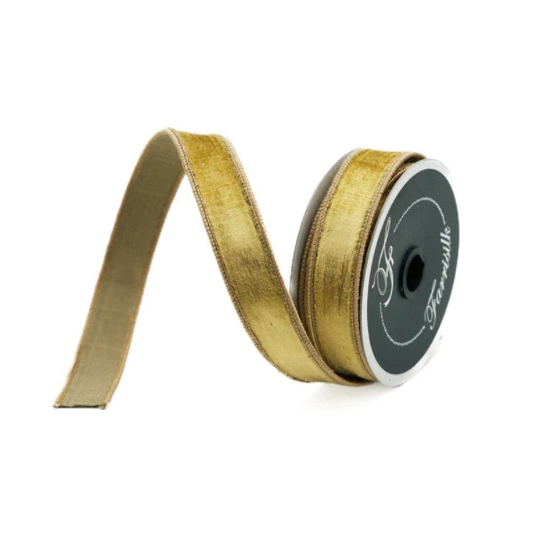 Gold Velvet WIRED Ribbon, 1 Inch by 10 Yds, Luxurious Designer Ribbon ...