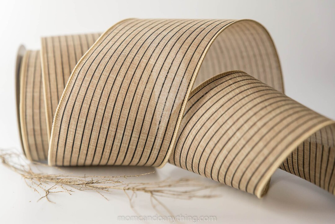 4 Inch Beige With Black Pinstripes Ribbon WIRED, Luxurious Designer ...