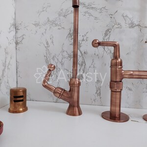 Antique Copper Kitchen Bridge Faucet With Sprayer and Cold Water Faucet ...