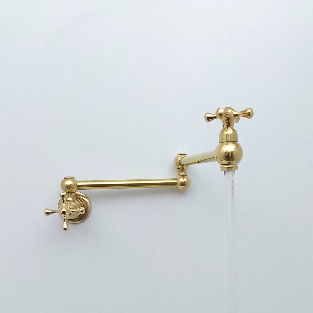Unlacquered Brass Pot Filler With Cross Handle, Kitchen Brass Pot ...