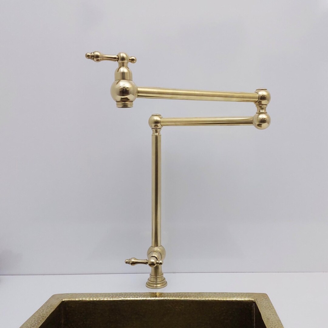 Unlacquered Brass Double Joint Pot Filler | Freestanding Solid Brass ...