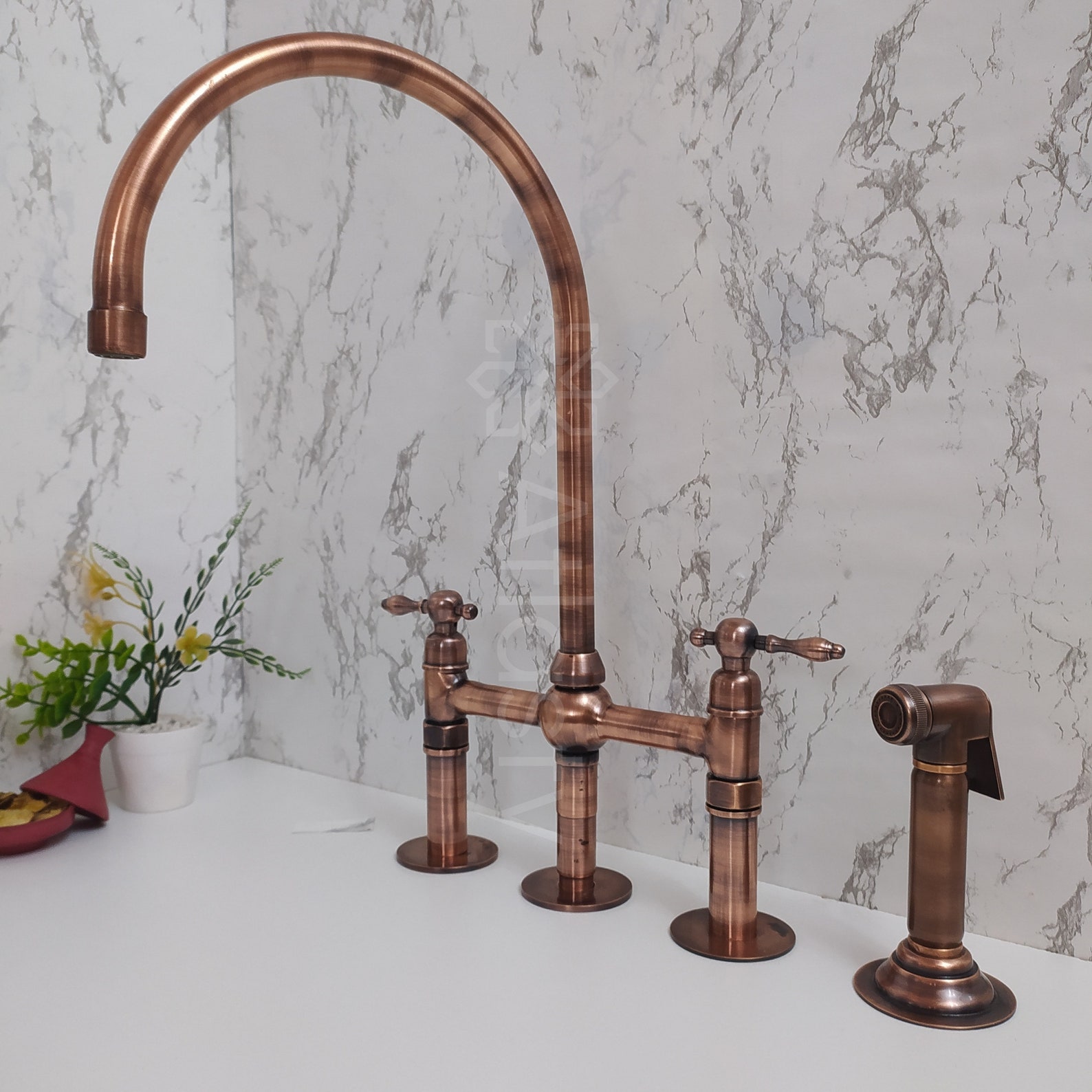 Copper Kitchen Bridge Faucet Copper Tap With Lever Handle - Etsy