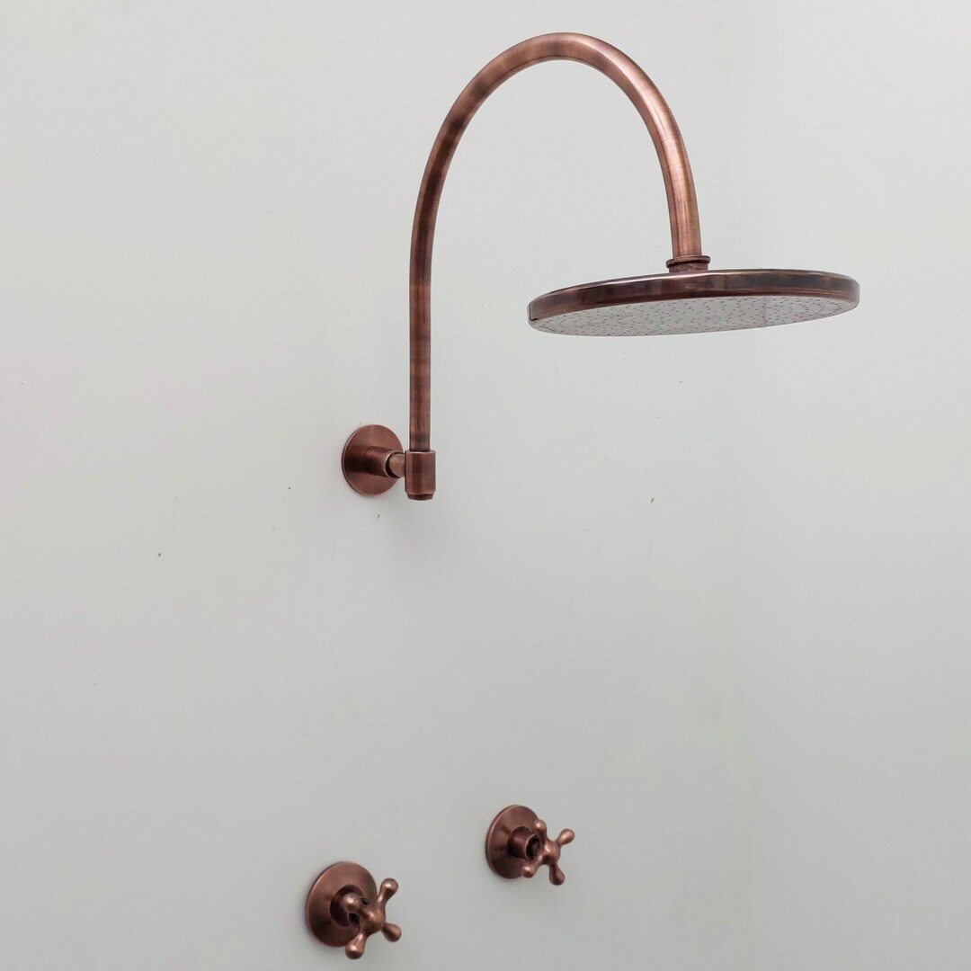Antique Shower System With Copper Finish & Round Rain Shower Head - Etsy