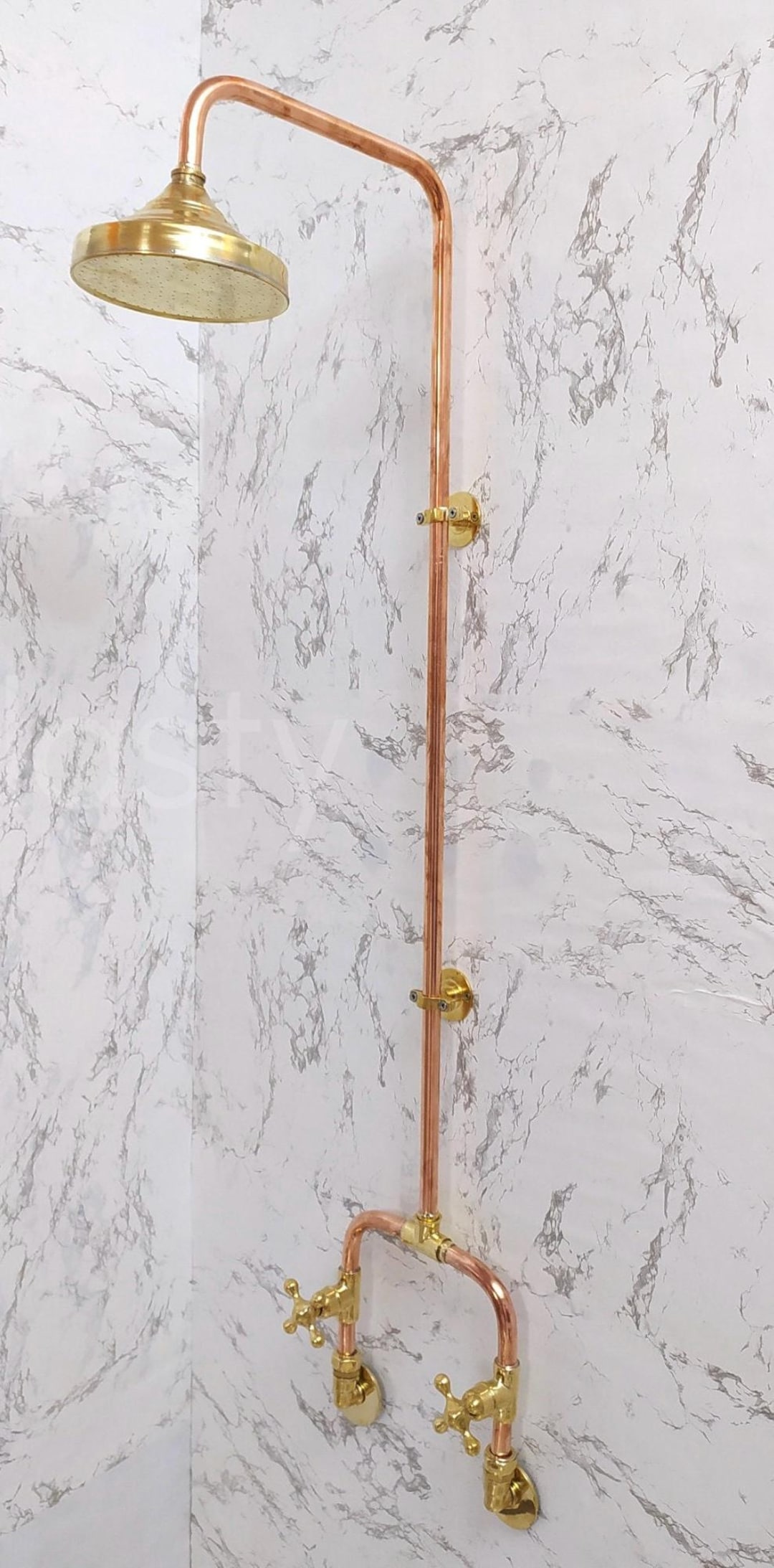 Unlacquered Brass & Copper Shower System With Rain Shower, Solid ...